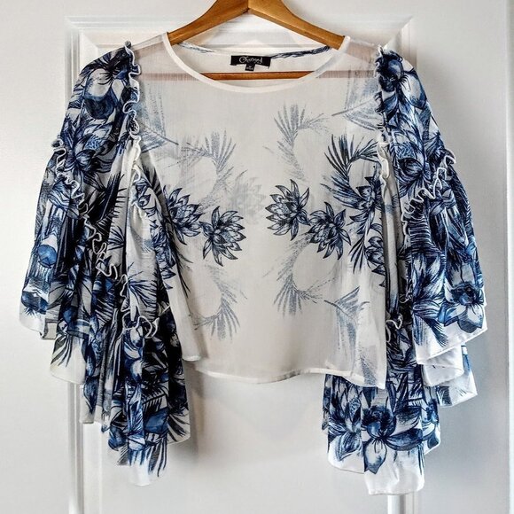 Charmed By Eve | Tops | Charmed By Eve Navy Blue White Fan Sleeve Crop ...